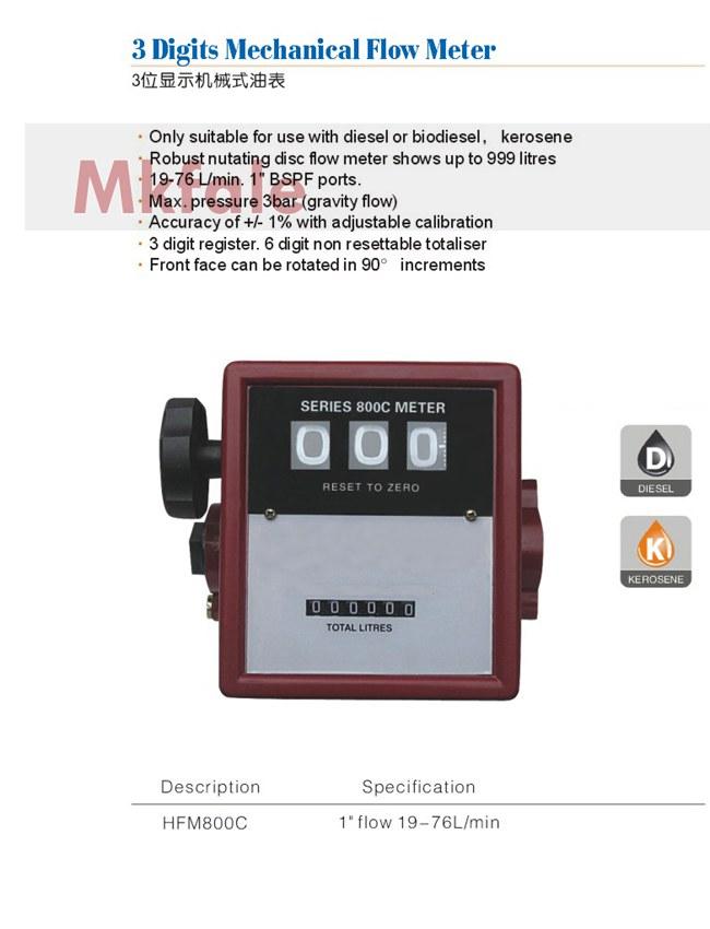 3 Digits Mechanical Diesel Flow Meter with Red Body , Black And White Panel