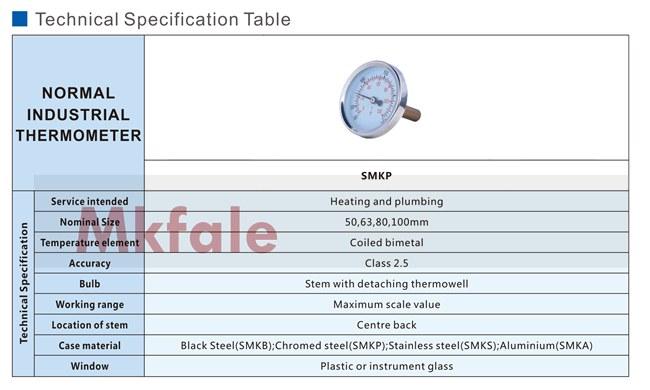 SMKP Chromed Steel Bimetallic Thermometer Temperature Element Class 2.5 ...
